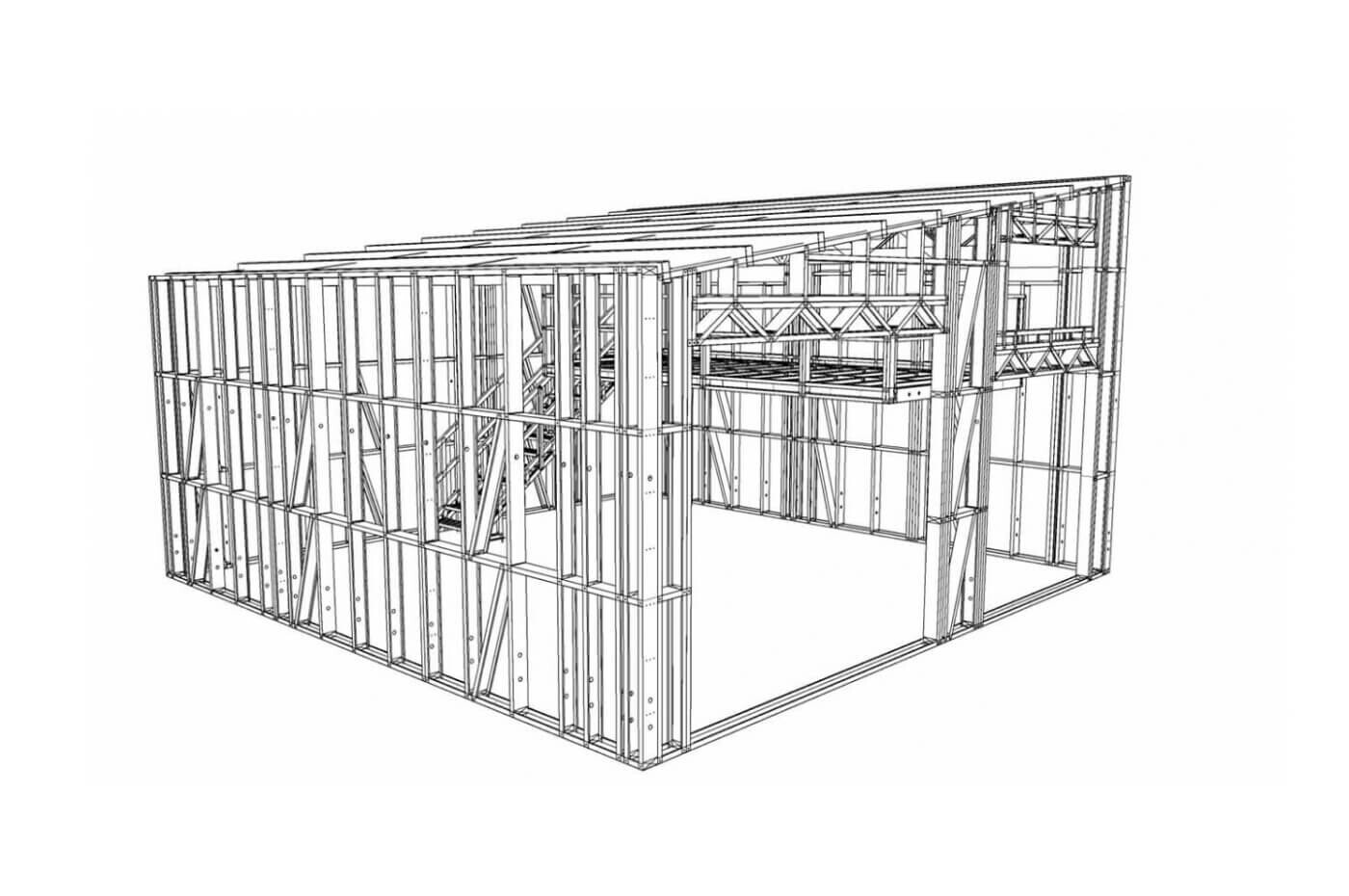 Shed Frame with Mezzanine - 64 sqm - mono-pitched - Central Steel Framing